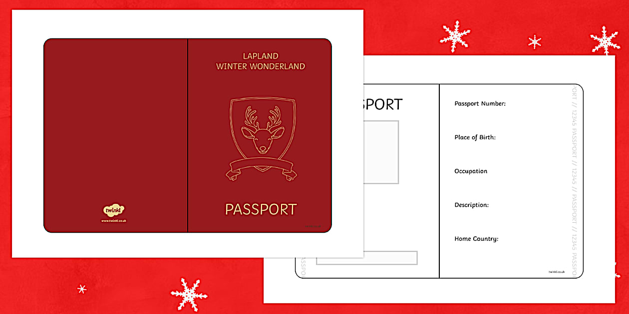 Black and White Mrs Claus Passport Writing Frame - Twinkl