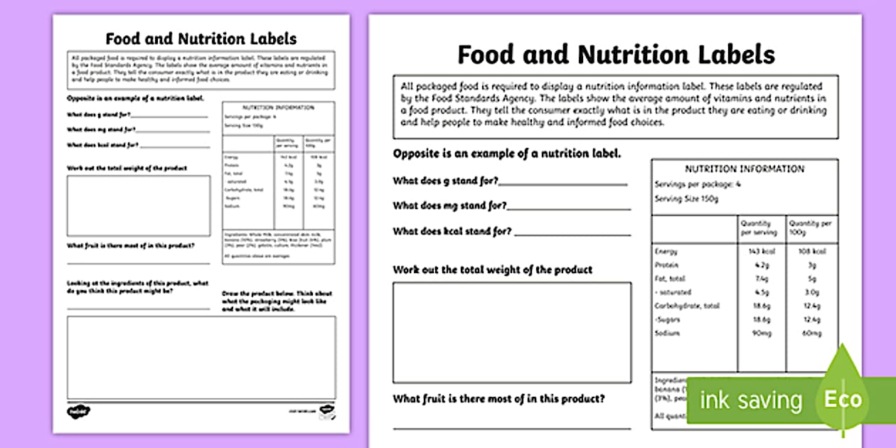 Food Labels Nutrition Activity Worksheet | Twinkl - Twinkl