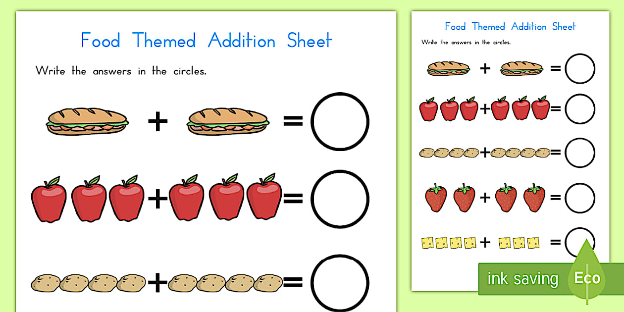 Food Themed Addition Sheet (teacher made) - Twinkl