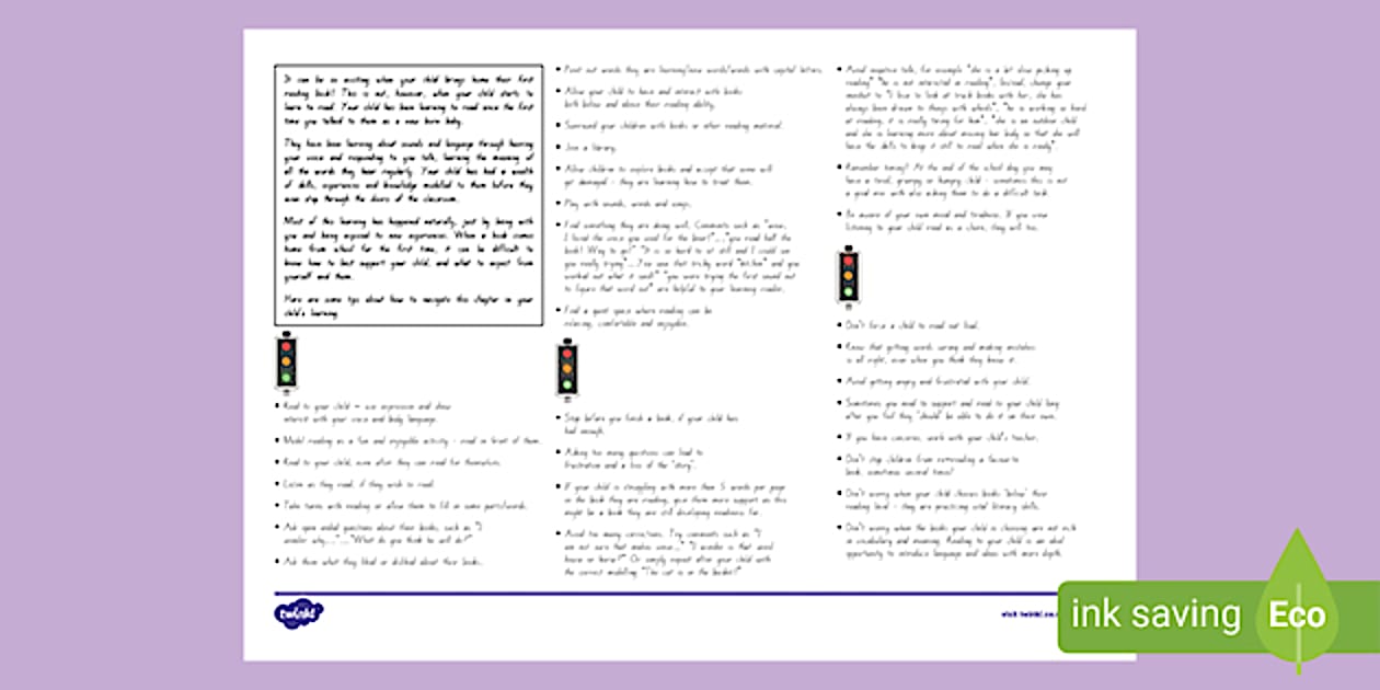 Reading at Home Traffic Light Handout (teacher made)