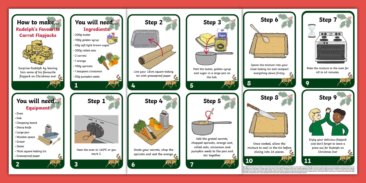 Rudolph's Favourite Carrot Flapjacks Recipe Cards - Twinkl