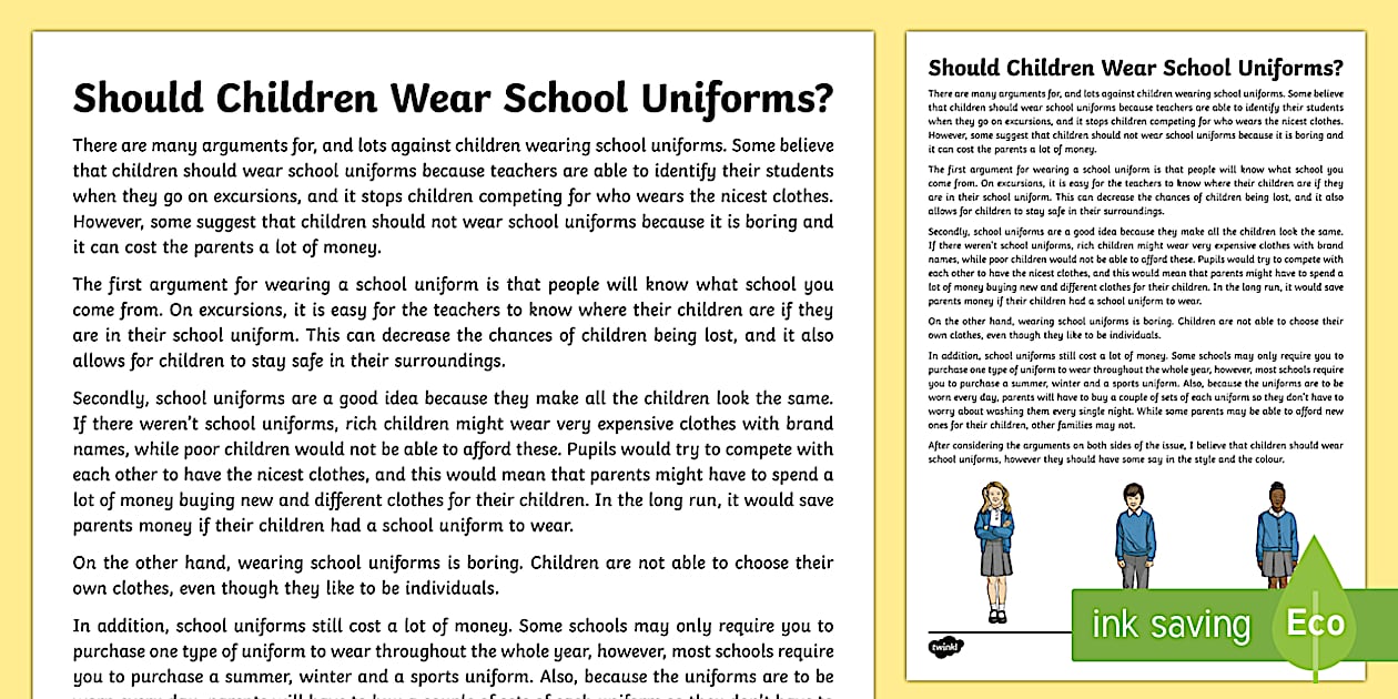 'Should Children Wear School Uniforms?' Writing Sample