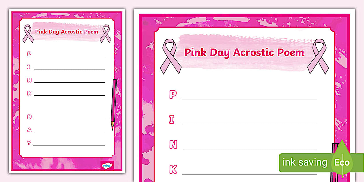 Pink Day Acrostic Poem (Teacher-Made) - Twinkl