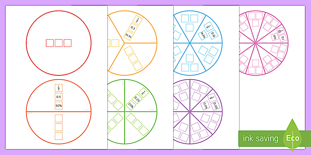 Black and White Fraction Decimal and Percentage Wheels Activity Pack