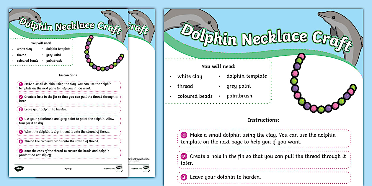Dolphin Necklace Craft Activity (teacher made) - Twinkl
