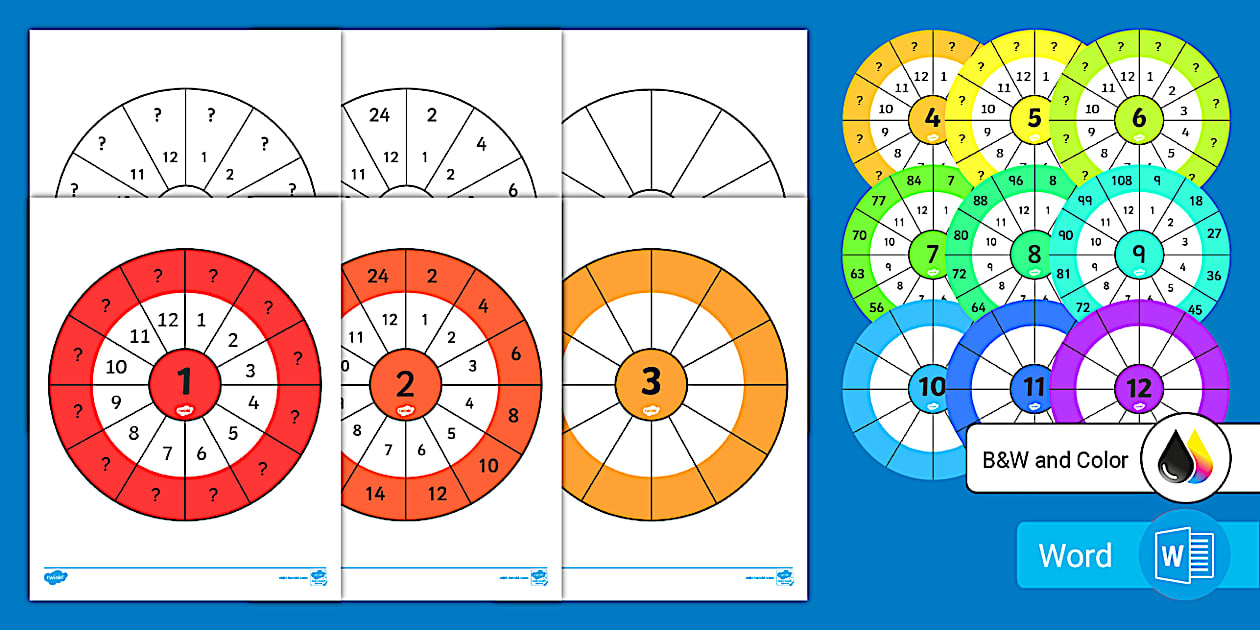 1 to 12 Times Table Wheel Cut Out Pack (teacher made)