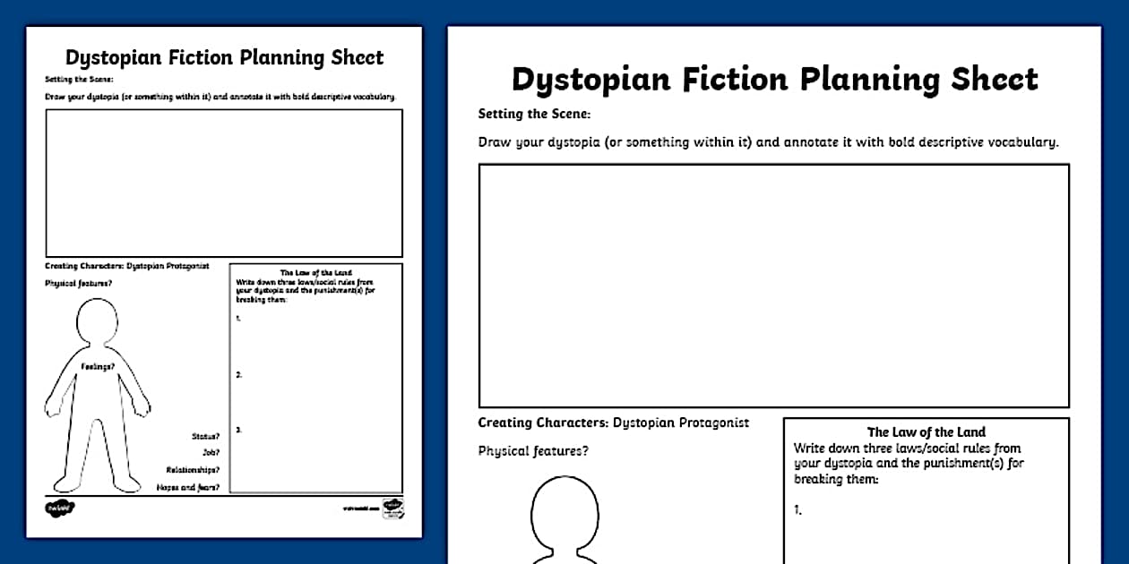 Dystopian Fiction Planning Worksheet for 6th-8th Grade