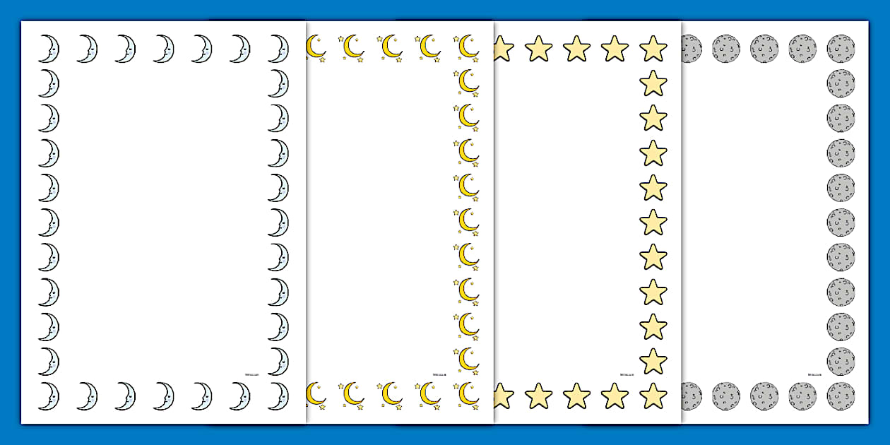 Editable Stars and Moon Night Time Portrait Page Borders