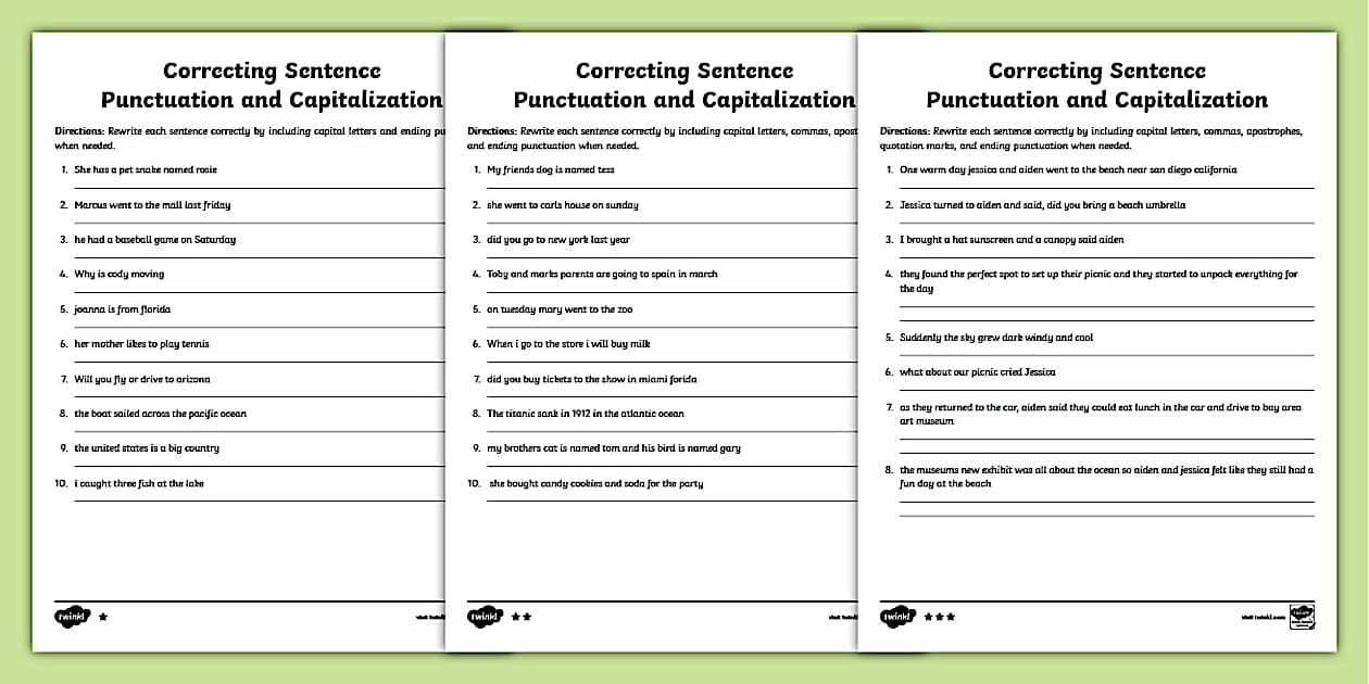 Proper Punctuation Marks Worksheets For Grade 3 - Twinkl
