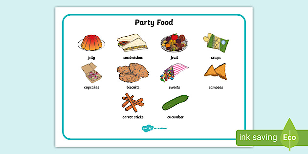 Party Food Word Mat (Teacher-Made) - Twinkl