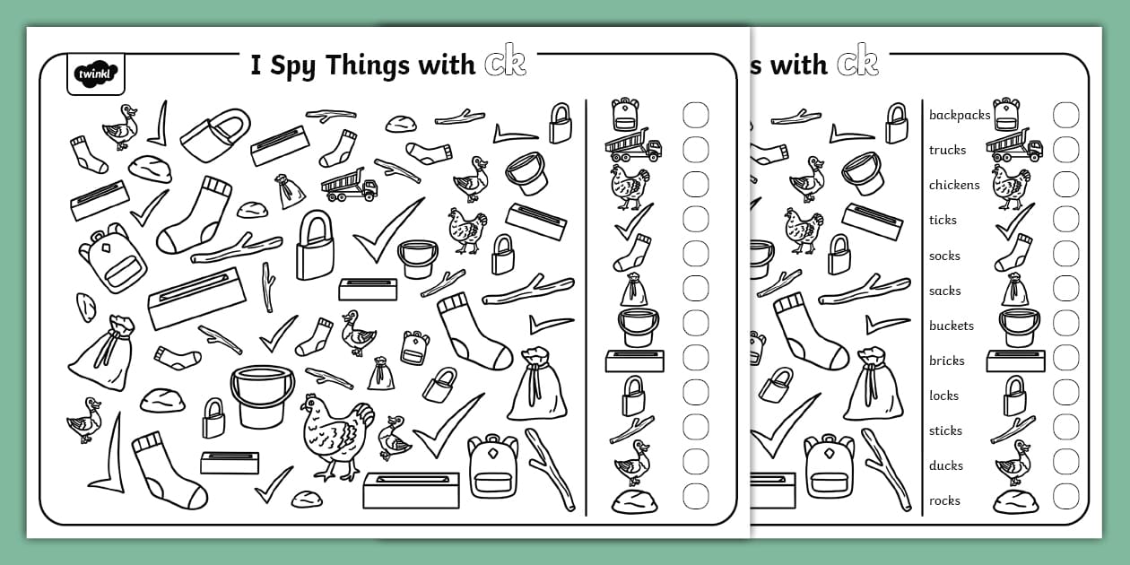 I Spy Things with 'ck' Activity Sheet (teacher made)