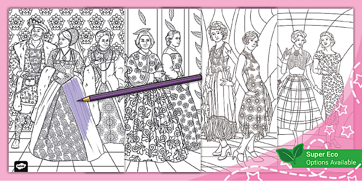 Fashions through History Mindfulness Colouring Pages
