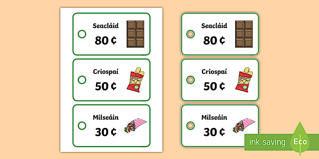 ROI Siopa Bia Price tags praghsanna Flashcards - ROI - Irish Language Week