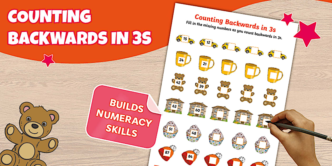 👉 Counting Backwards in 3s Activity Sheet - KS1 - Twinkl