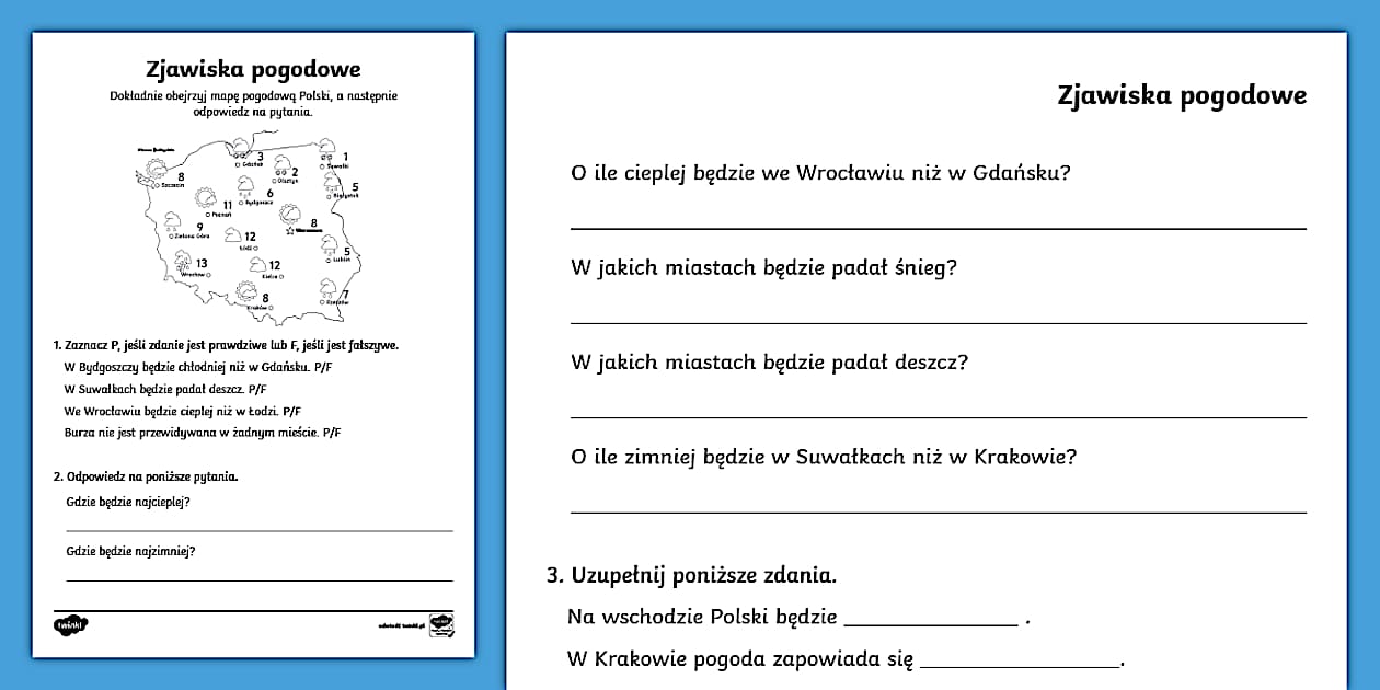 Zjawiska pogodowe | Mapa | Karta pracy