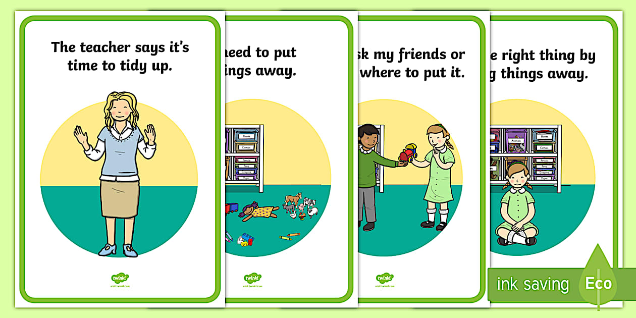 Editable Tidy Up Time Social Situation Posters - Twinkl