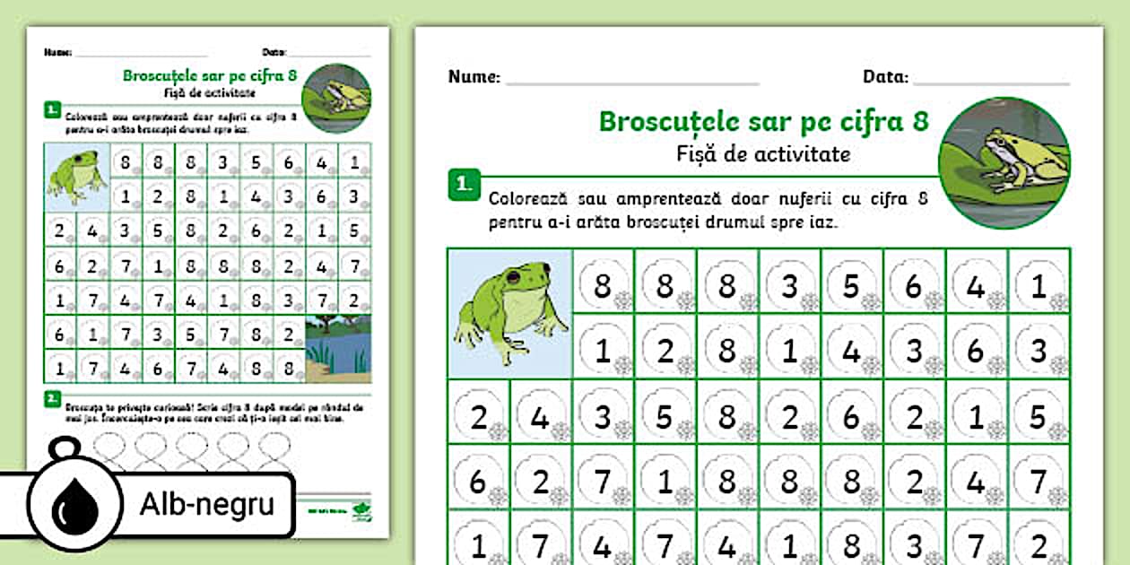 Broscuțele sar pe cifra 8 – Fișă de activitate matematică