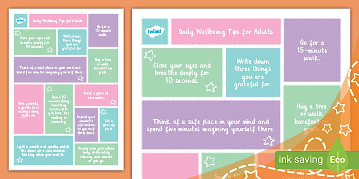 Daily Wellbeing Tips for Adults (teacher made) - Twinkl