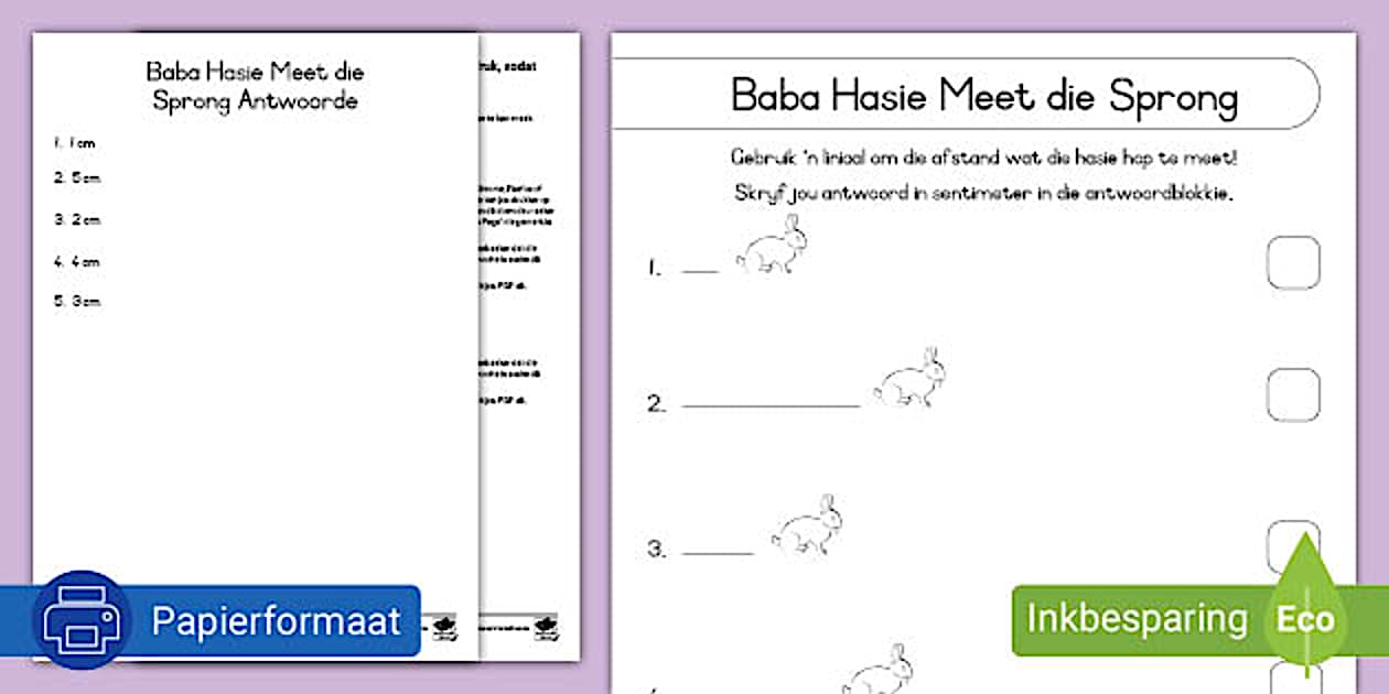 Baba Hasie Meet die Sprong Aktiwiteitbladsy (teacher made)
