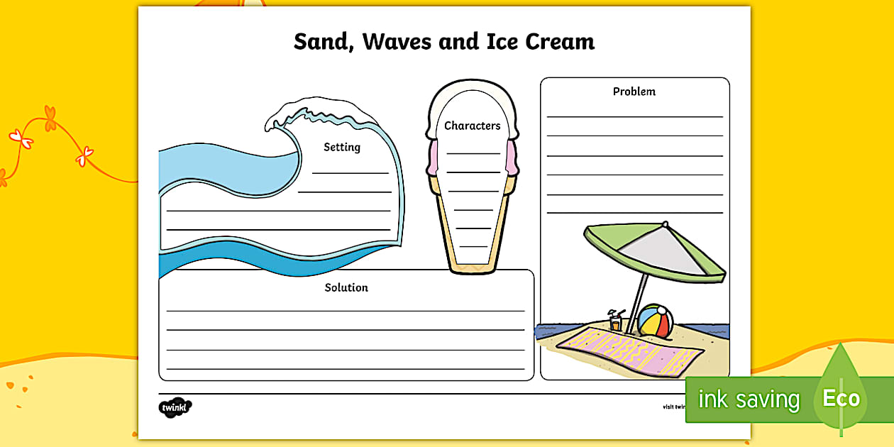 Black and White Sand, Waves and Ice Cream Story Map Worksheet
