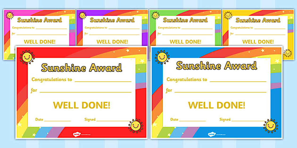 Sunshine Award Certificates (teacher made) - Twinkl