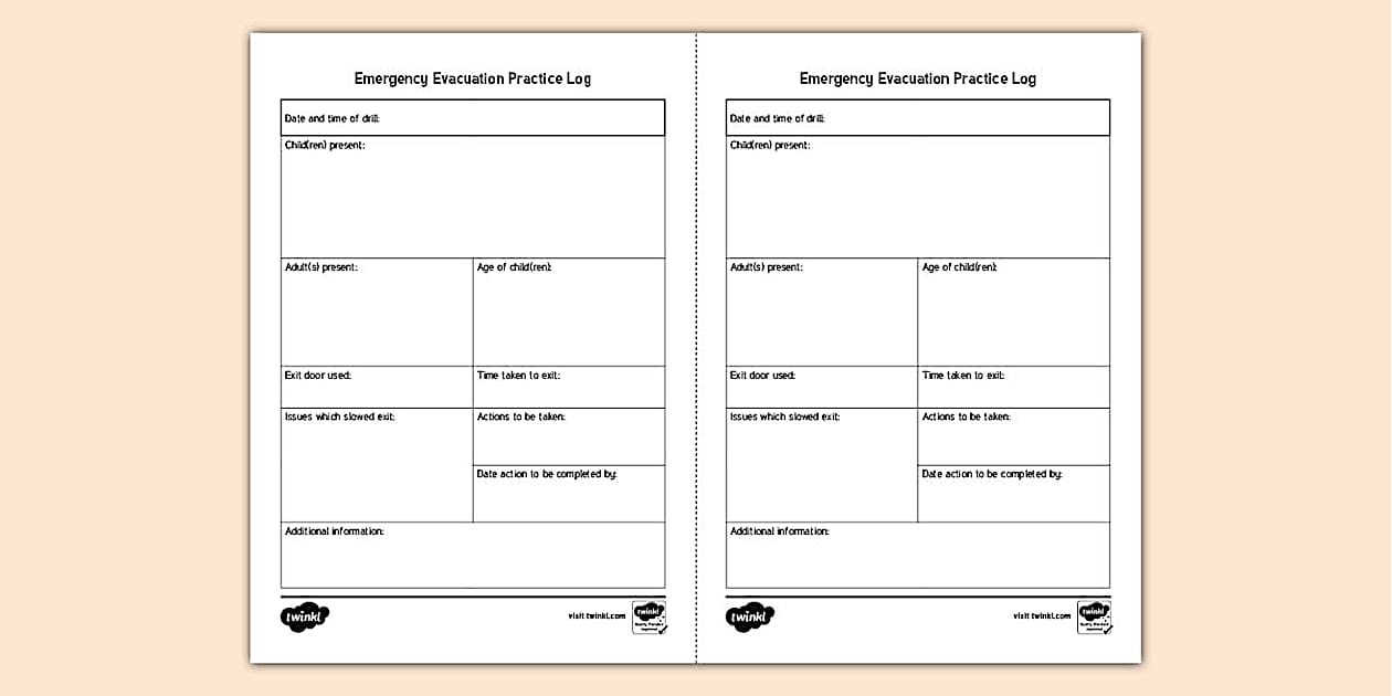 Editable Emergency Evacuation Practice Log (teacher made)