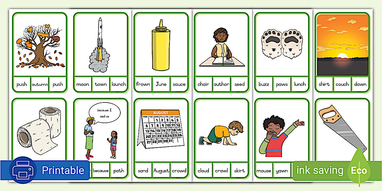 Grade 3 Phonics: au and aw sound peg card activity - Twinkl