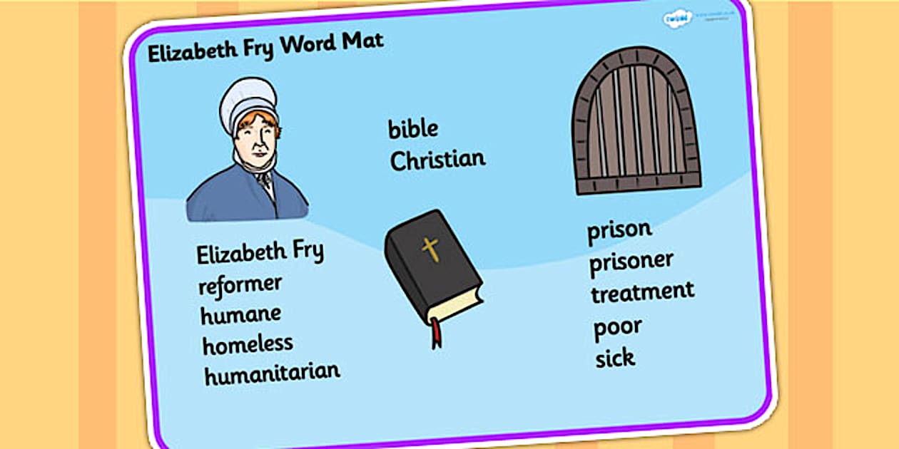 Cursive Elizabeth Fry Word Mat (teacher made) - Twinkl