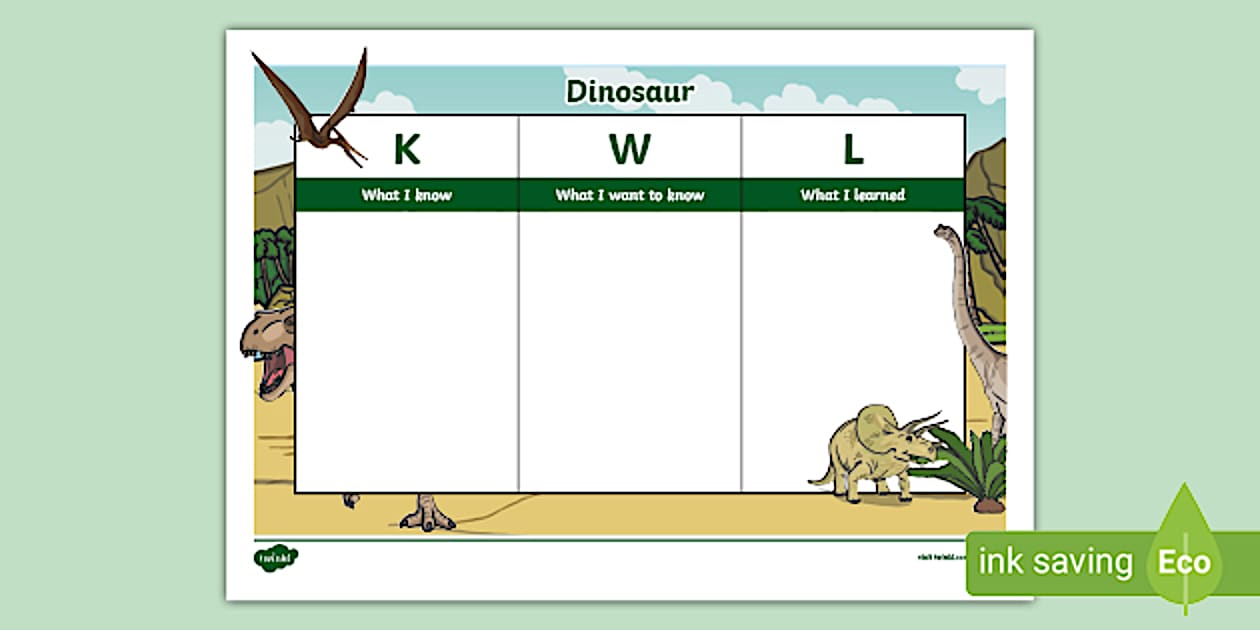 Dinosaur Topic KWL Grid - Twinkl