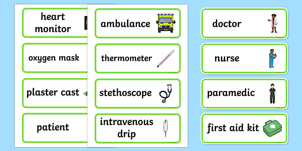 Hospital Word Cards - ESL Hospital Vocabulary (teacher made)