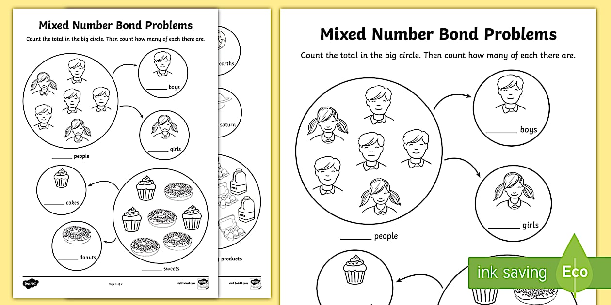 Mixed Number Bond Problems Worksheet (teacher made) - Twinkl