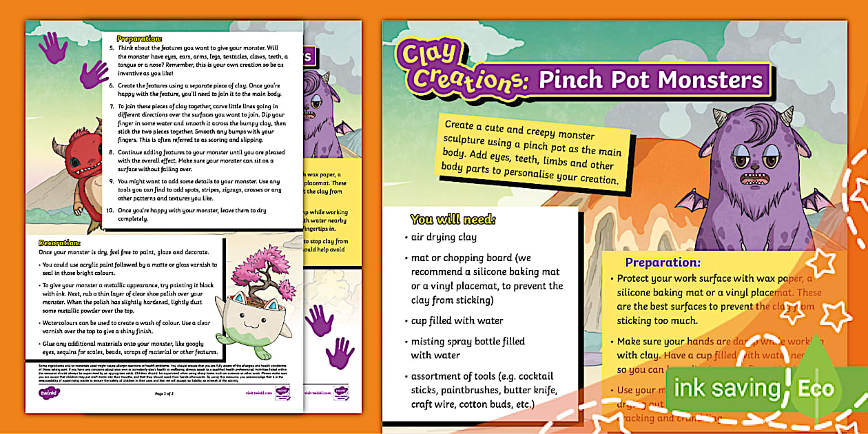 Clay Creations: Pinch Pot Monsters (Teacher-Made) - Twinkl