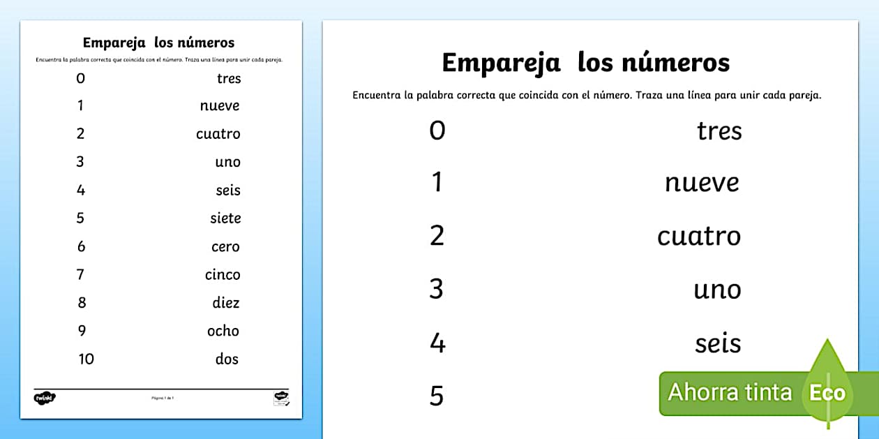 Ficha de actividad: Empareja los números
