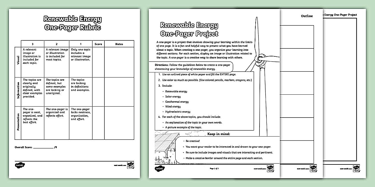 Renewable Energy One-Pager Project for 6th-8th Grade