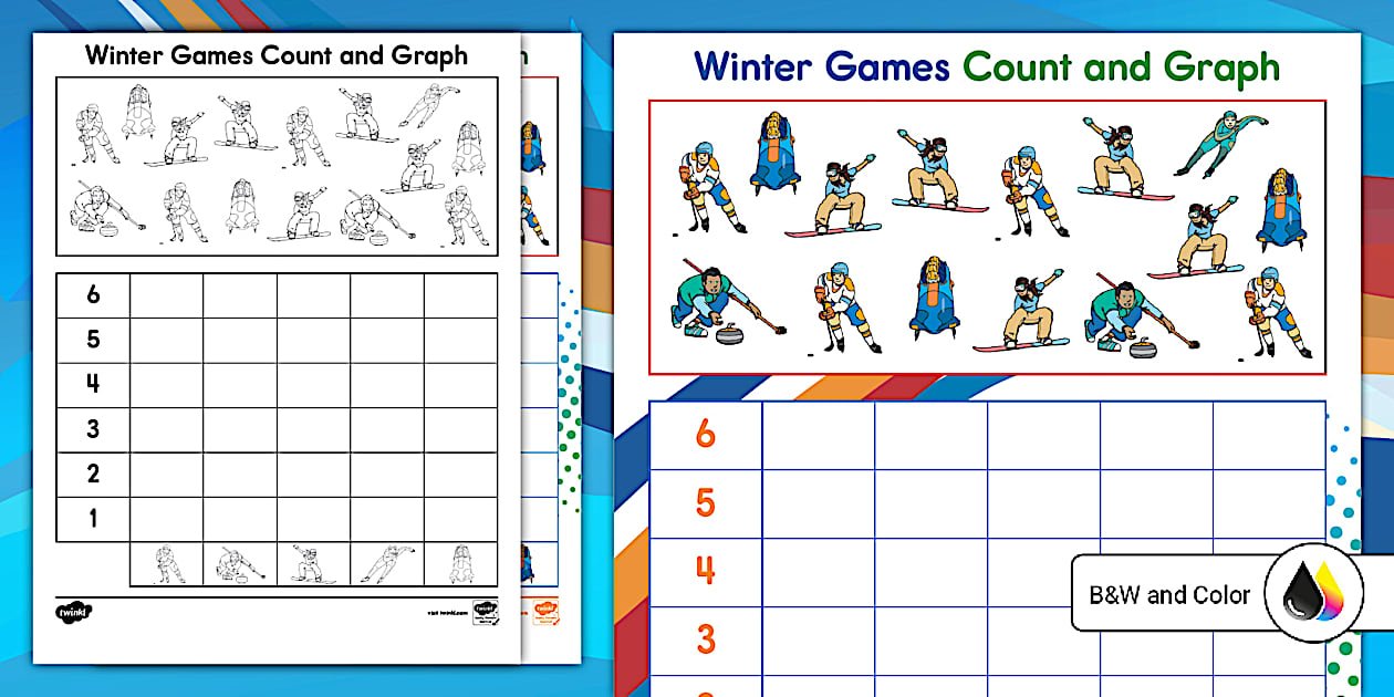 Winter Games Count and Graph Worksheet for K-2nd Grade