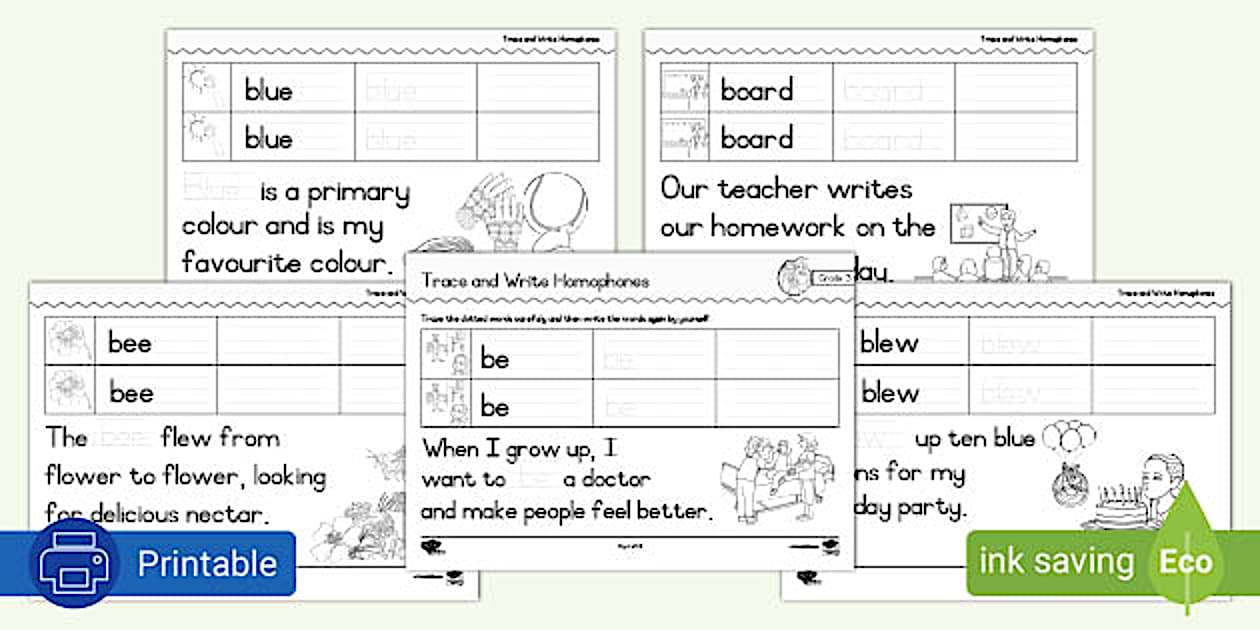 Grade 3 phonics Trace and Write Homophones