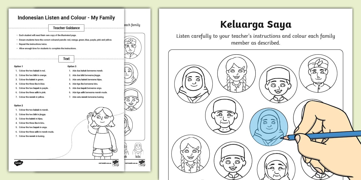 Indonesian Family Listening & Colour Activity - Twinkl