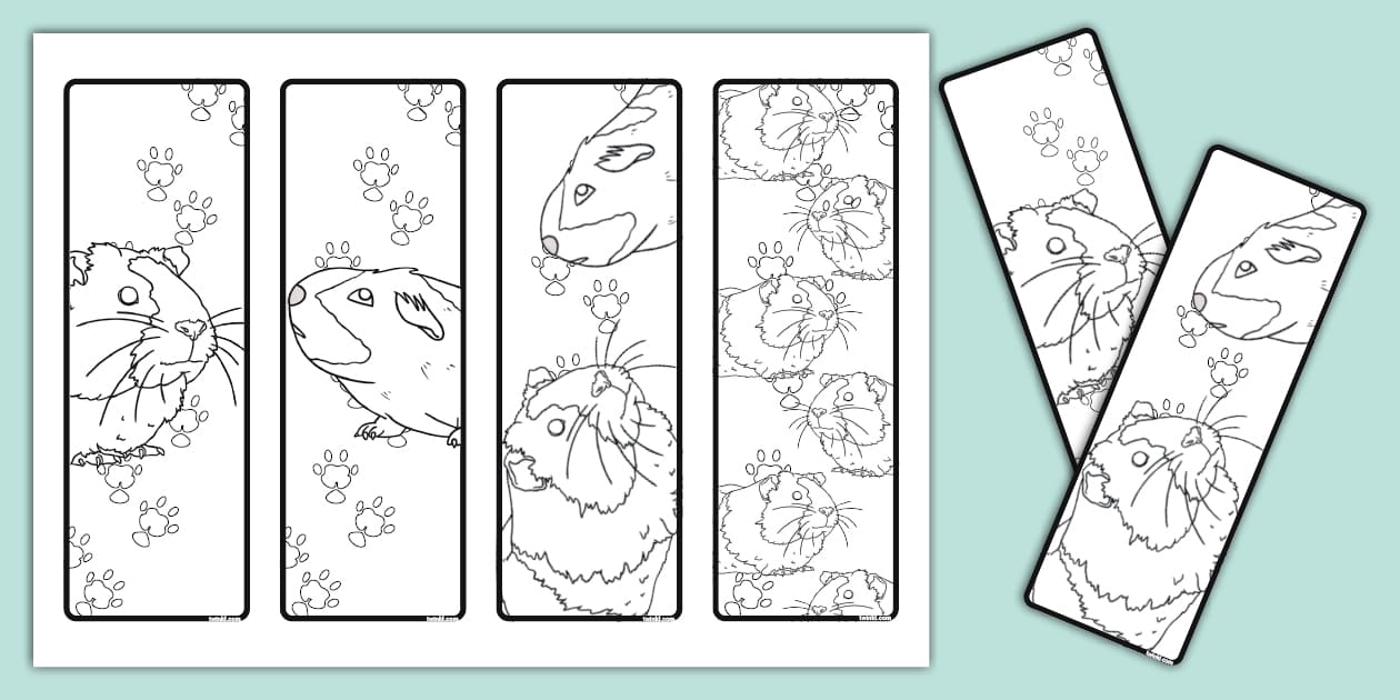* NEW * Guinea Pigs Colouring Bookmark - Twinkl