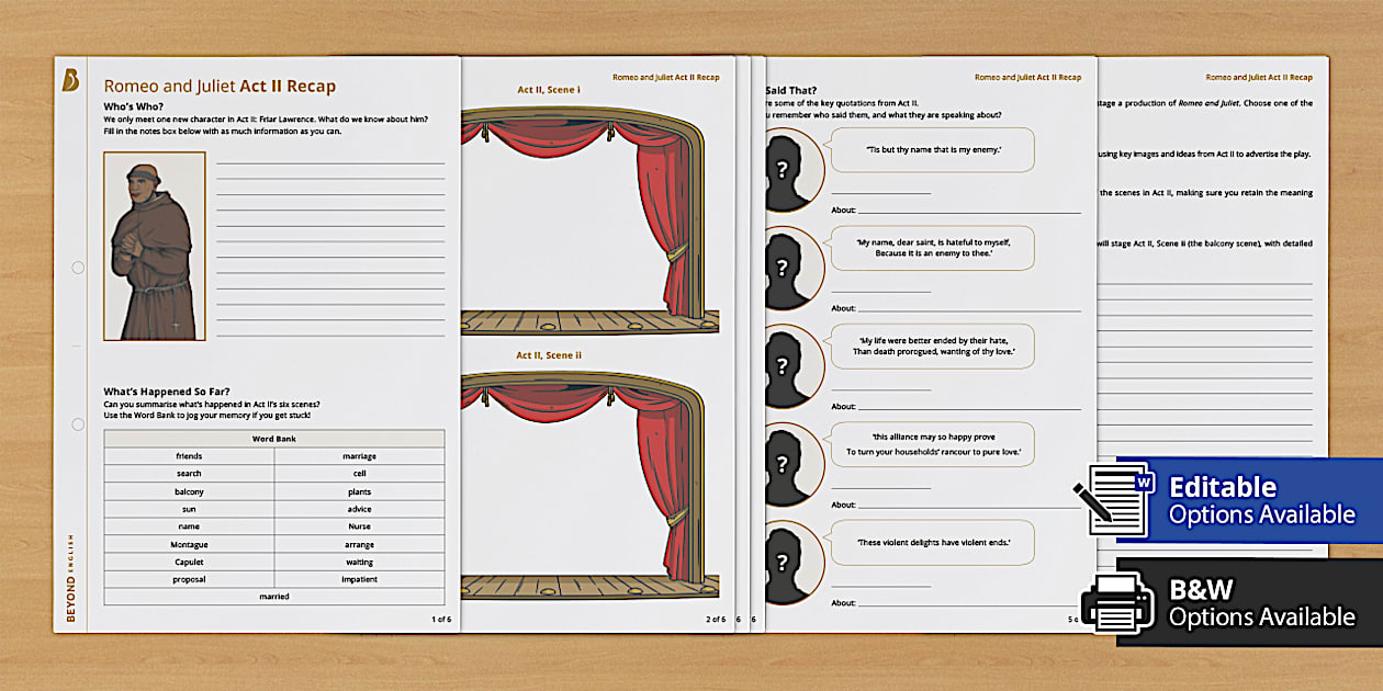 Romeo and Juliet Act 2 Worksheet Pack | Beyond - Twinkl