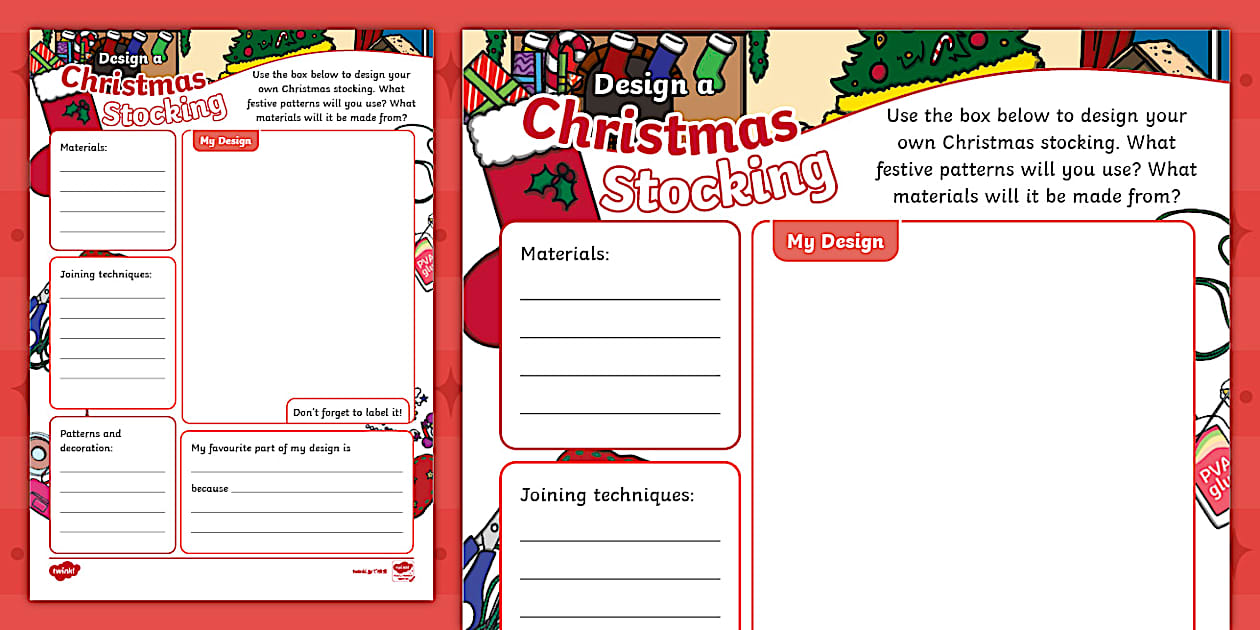 Design a Christmas Stocking Worksheet - Twinkl