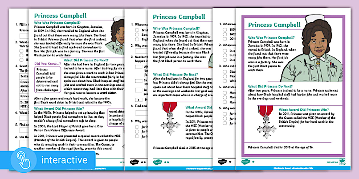 KS1 Princess Campbell Differentiated Reading Comprehension Activity