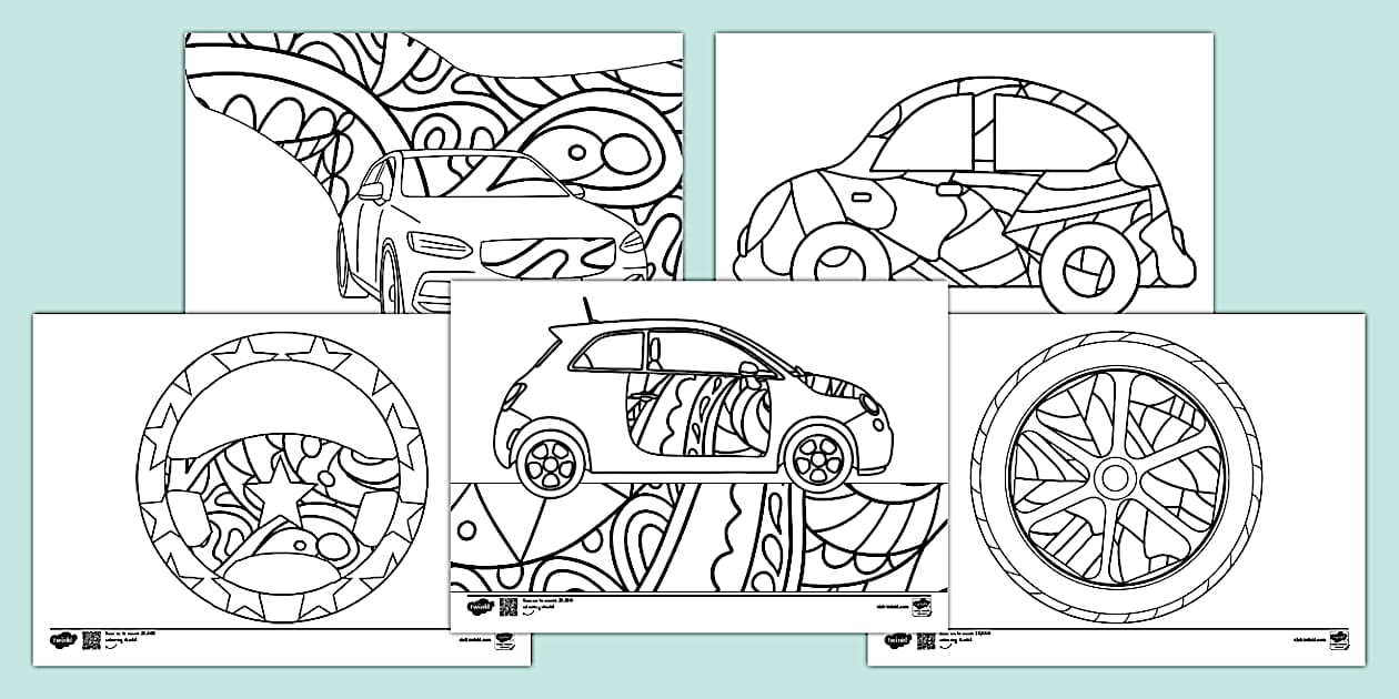 Cars Mindfulness Colouring Pages - Twinkl - KS1