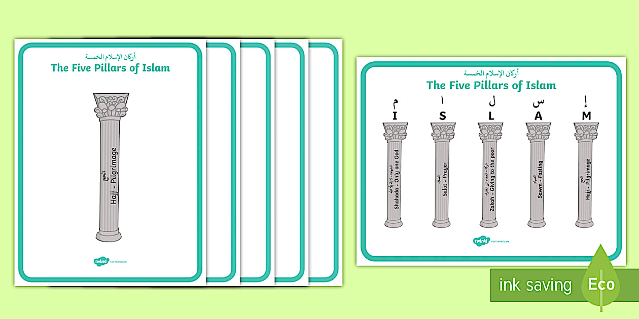 5 Pillars of Islam Display Posters Arabic/English - 5 Pillars of Islam