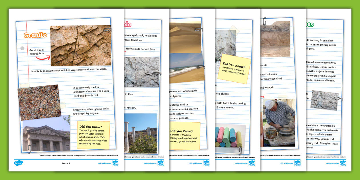 Rocks and Soils Fact Sheets (teacher made) - Twinkl