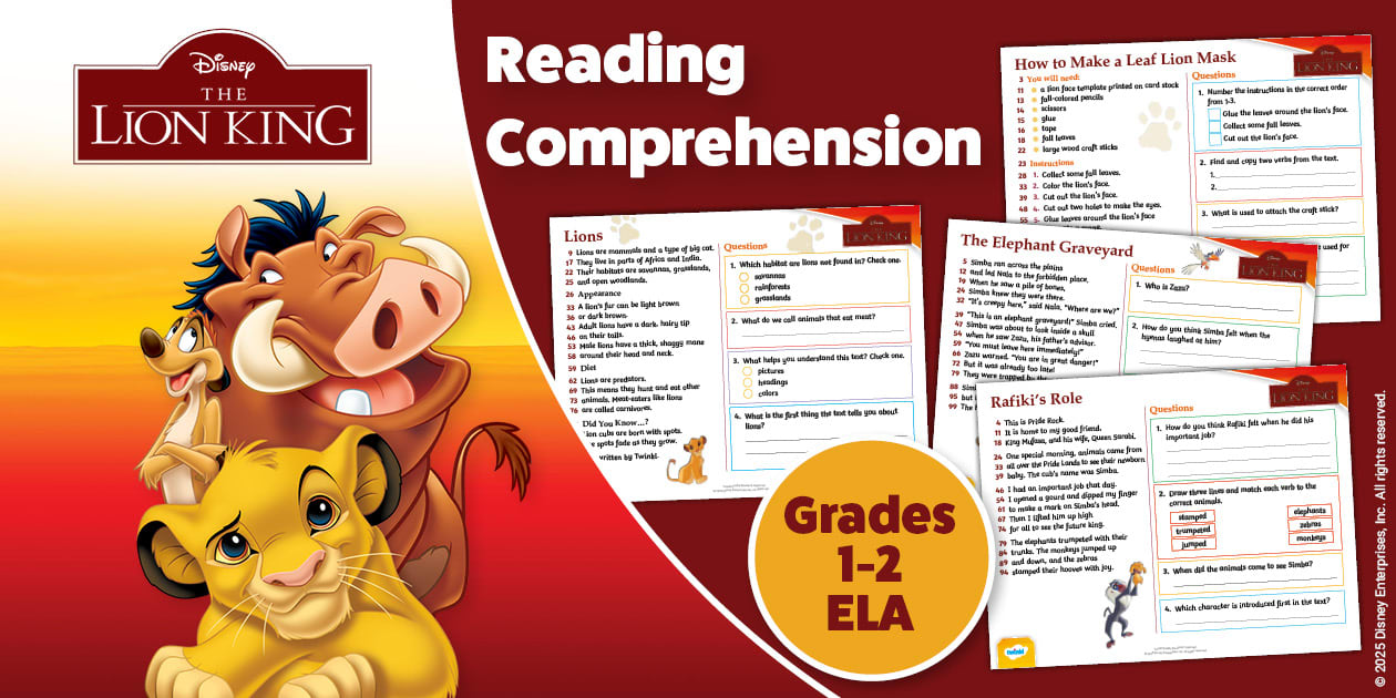The Lion King: 60-Second Reading Passages for 1st-2nd Grade