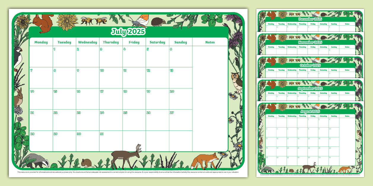 Ireland Flora and Fauna Themed Month at a Glance Calendar 2025-2026