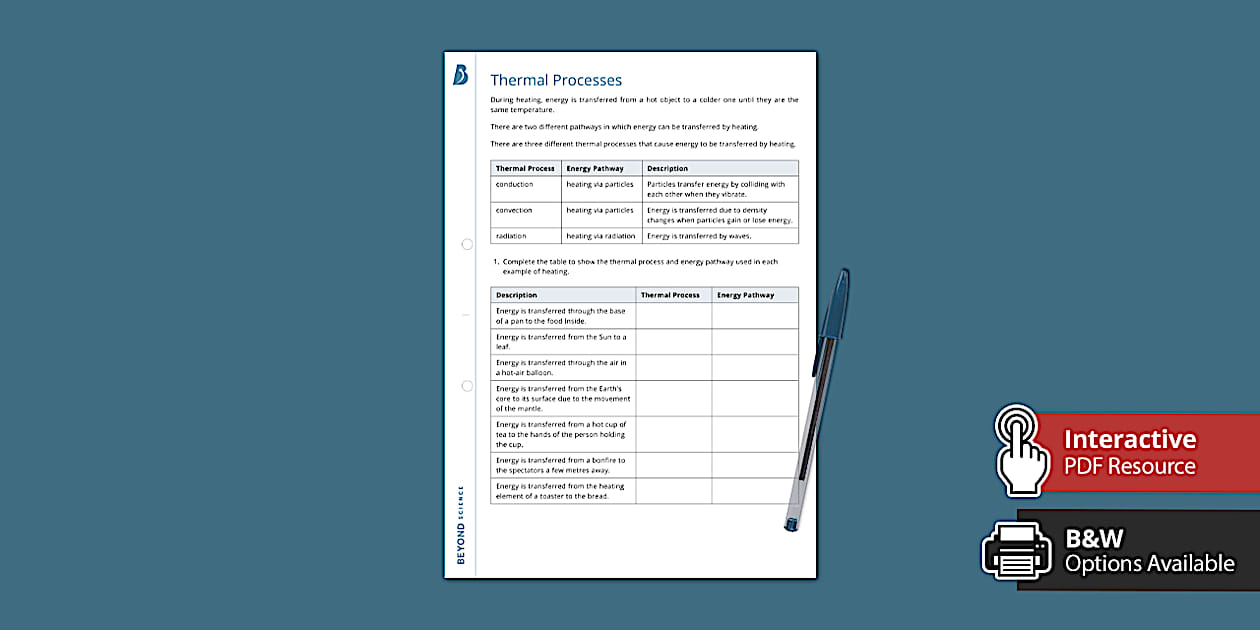 Thermal Processes Independent Learning Worksheet - Twinkl