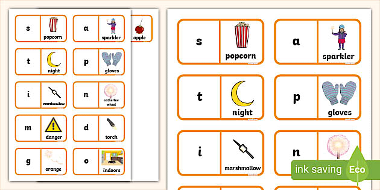 Level 2 Bonfire Night Initial Sounds Dominoes - Twinkl