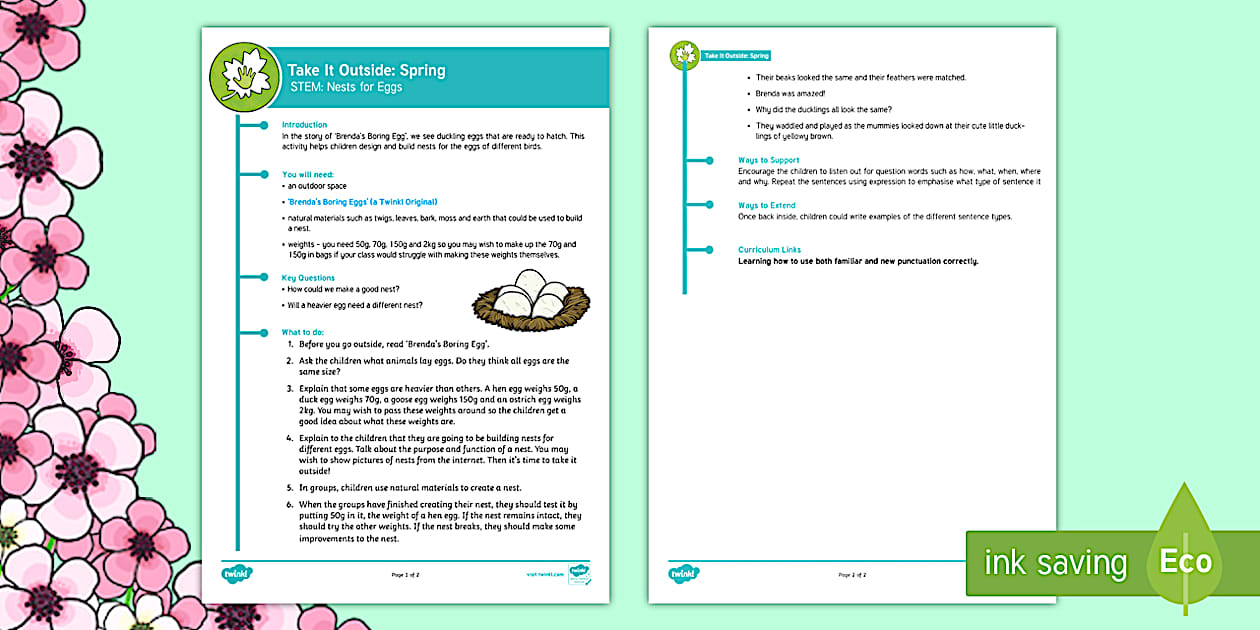 KS1 Take It Outside: Spring STEM - Nests for Eggs Activity