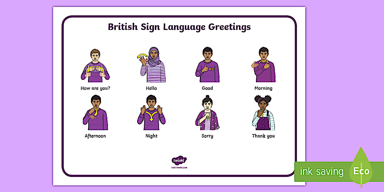 British Sign Language Word Mat (BSL) Greetings - Twinkl